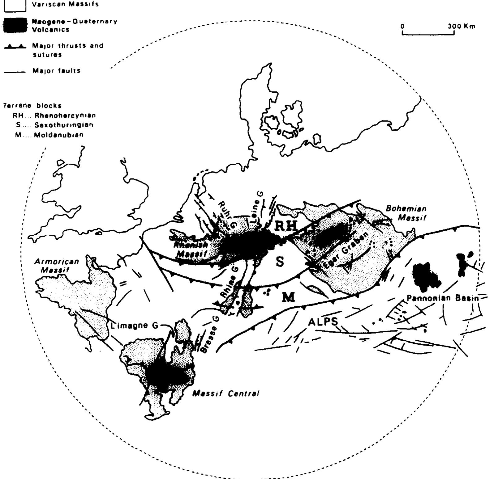 Map of the western and central european volcanic province,