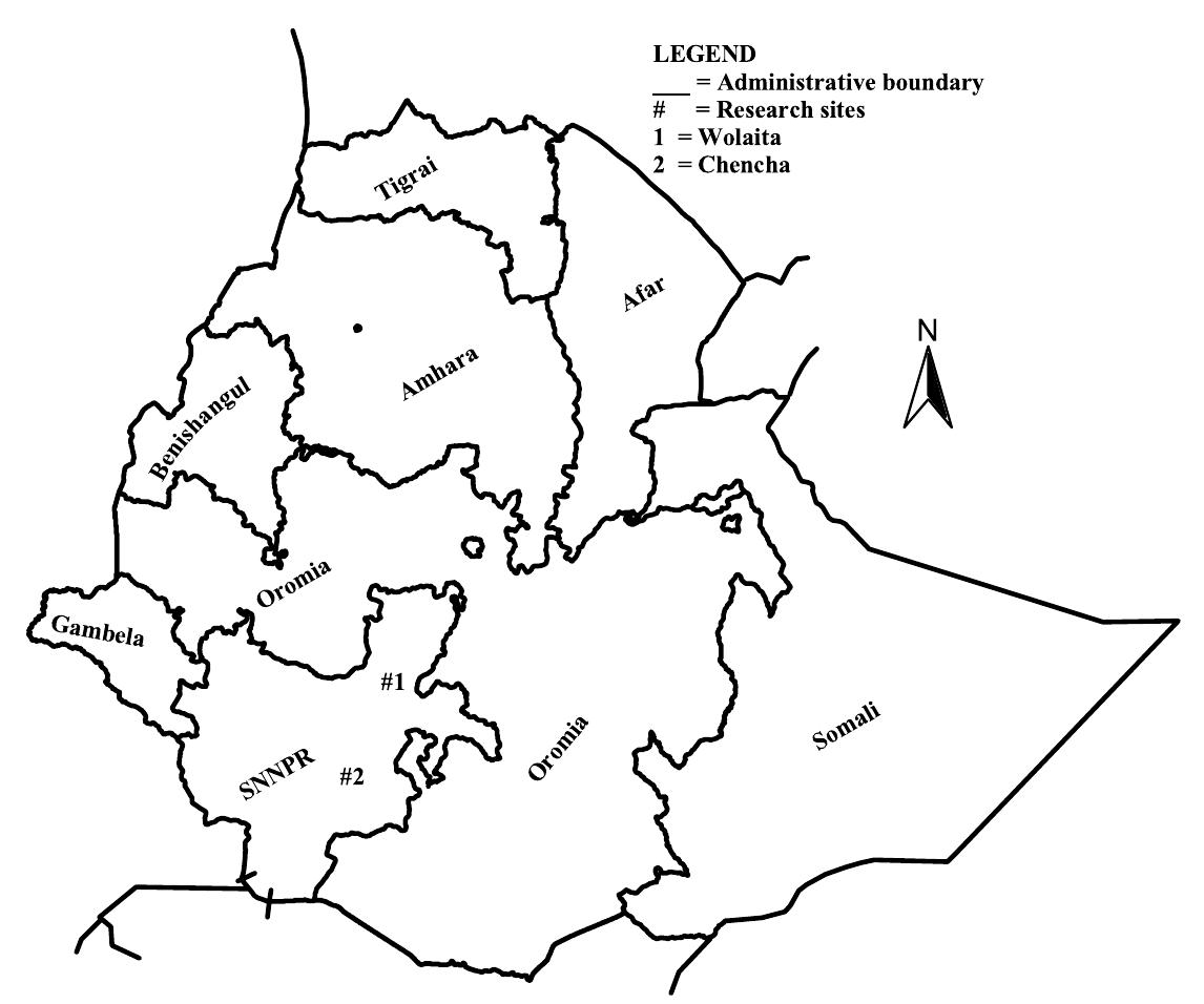 Map of ethiopia showing the areas where the survey was