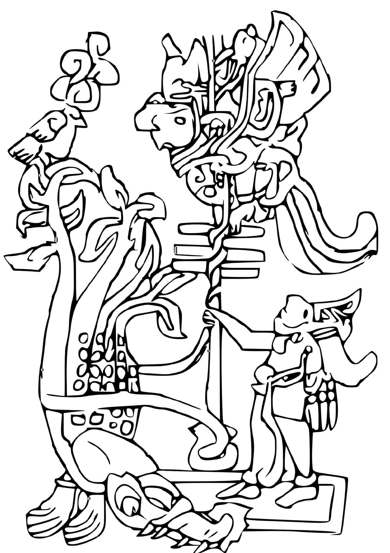 Drawing of izapa stela 25 depicting vucub caquix.