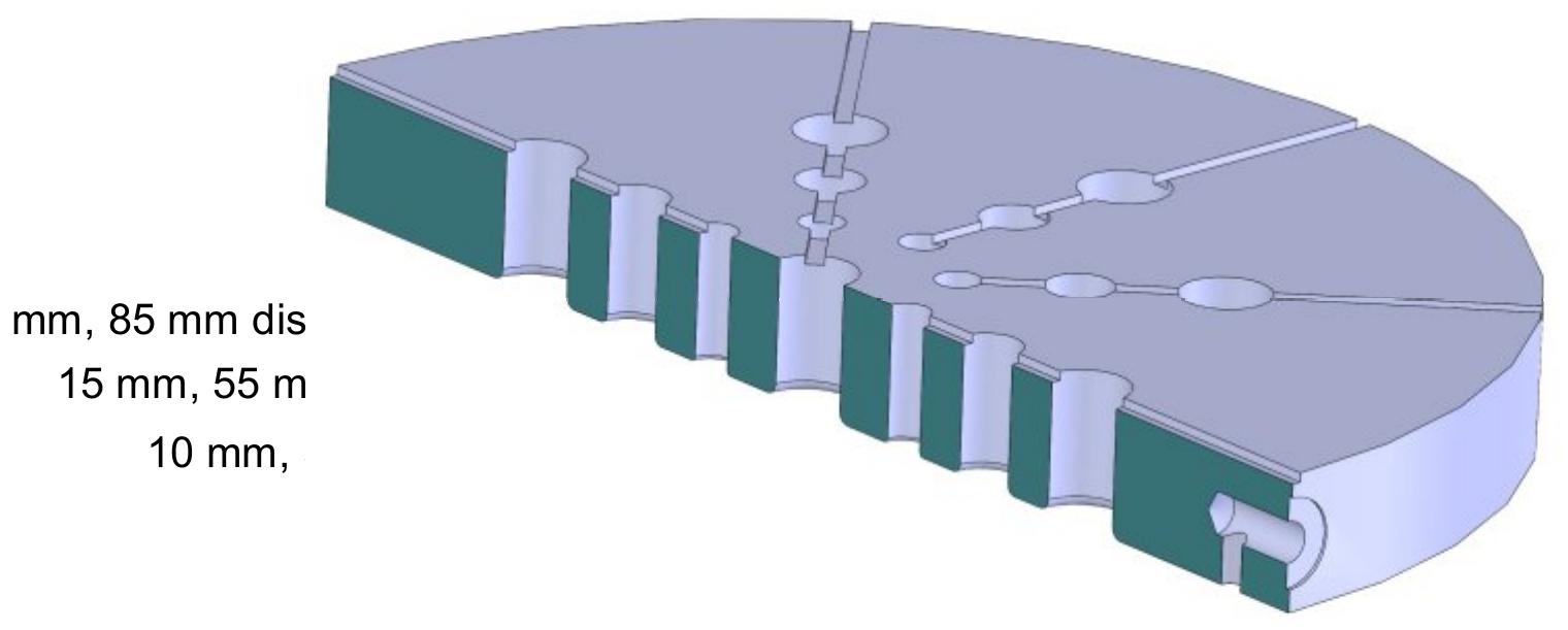 The die showing multiple free forming windows and channels