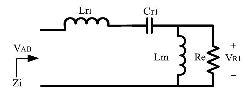 The ac equivalent circuit for one of the llc resonant tanks.