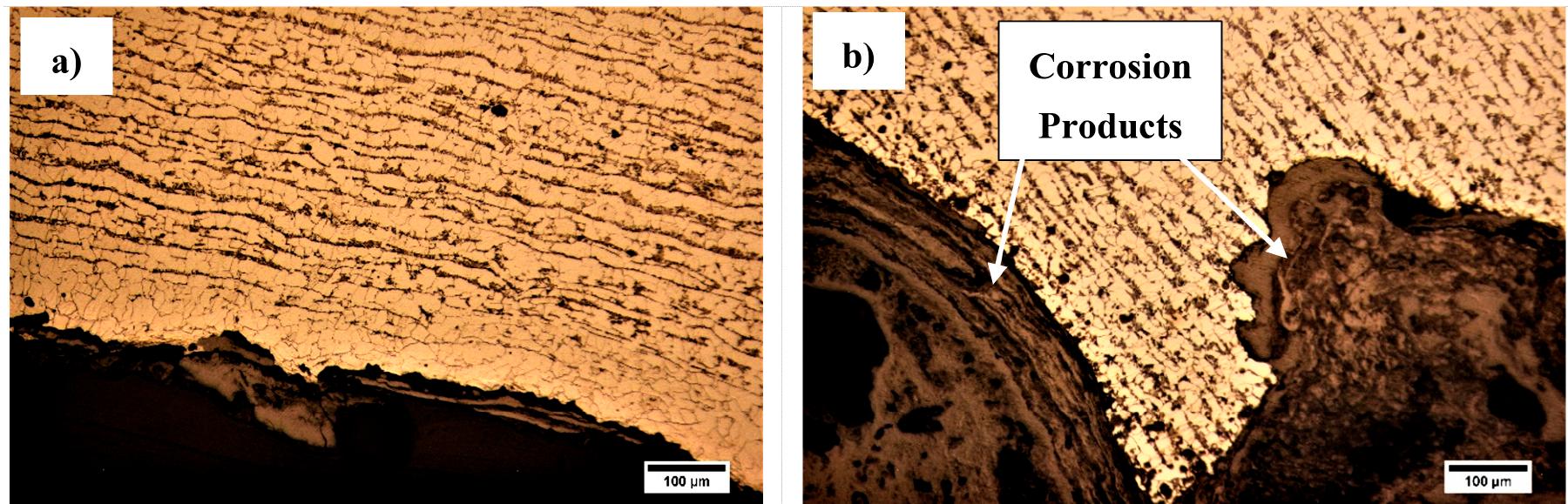 The optical microscopy (om) microstructures of the (a) inner