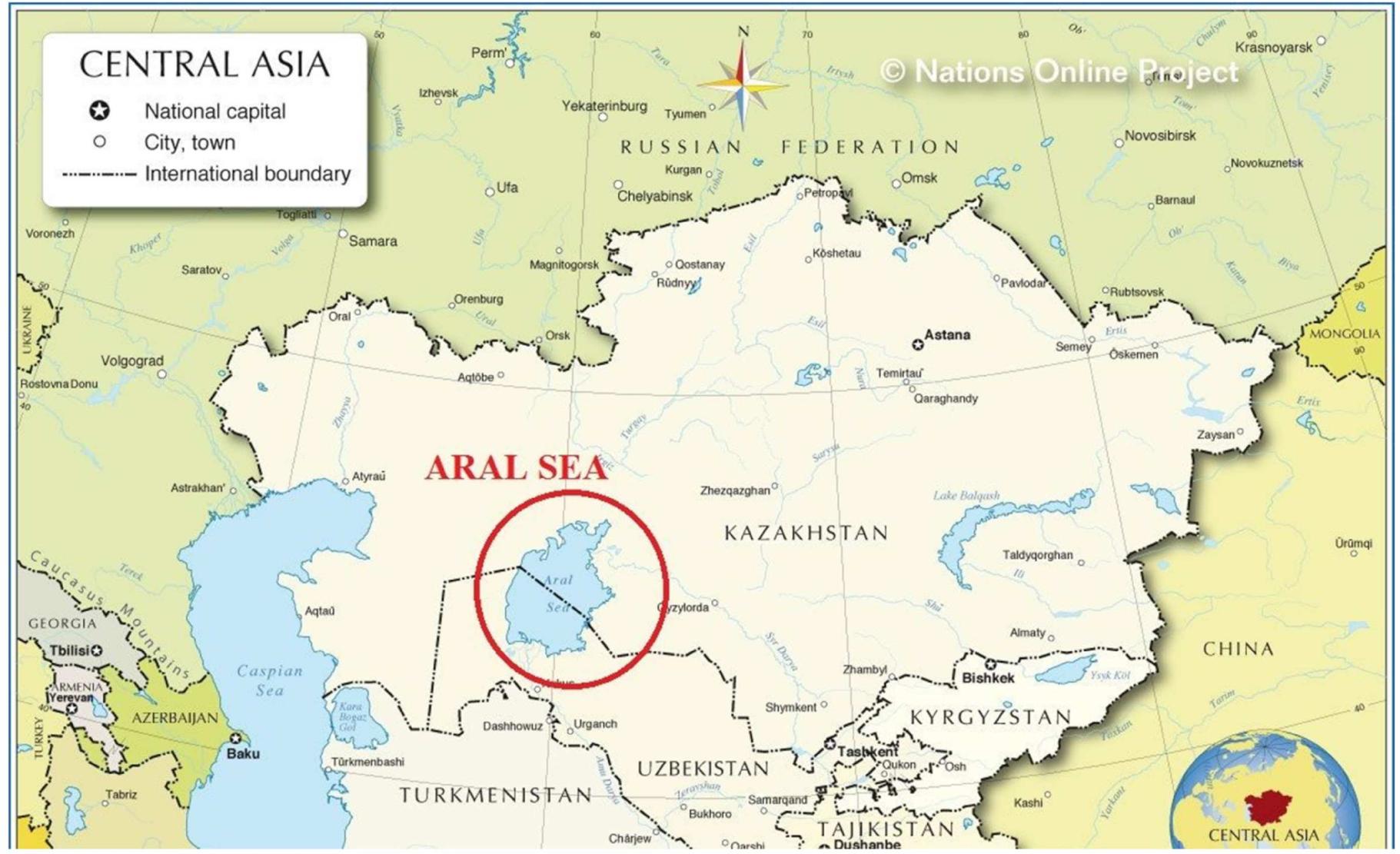 Map of aral sea basin in central asia (source: nations