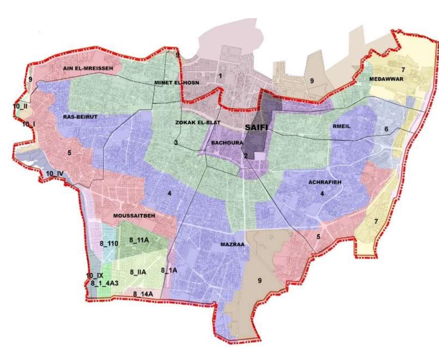 Municipal beirut cadastral districts and zoning map