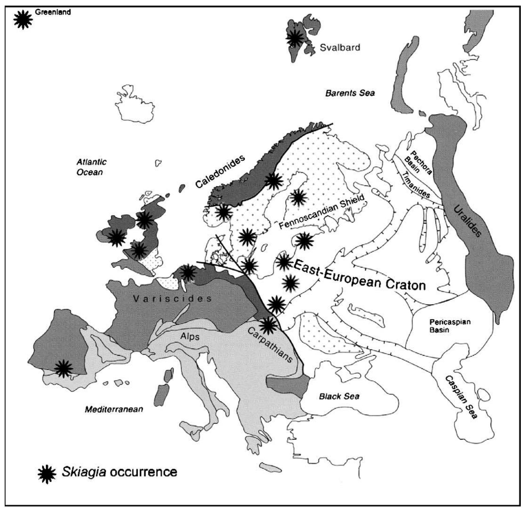 Simplified geotectonic map of europe and the north atlantic