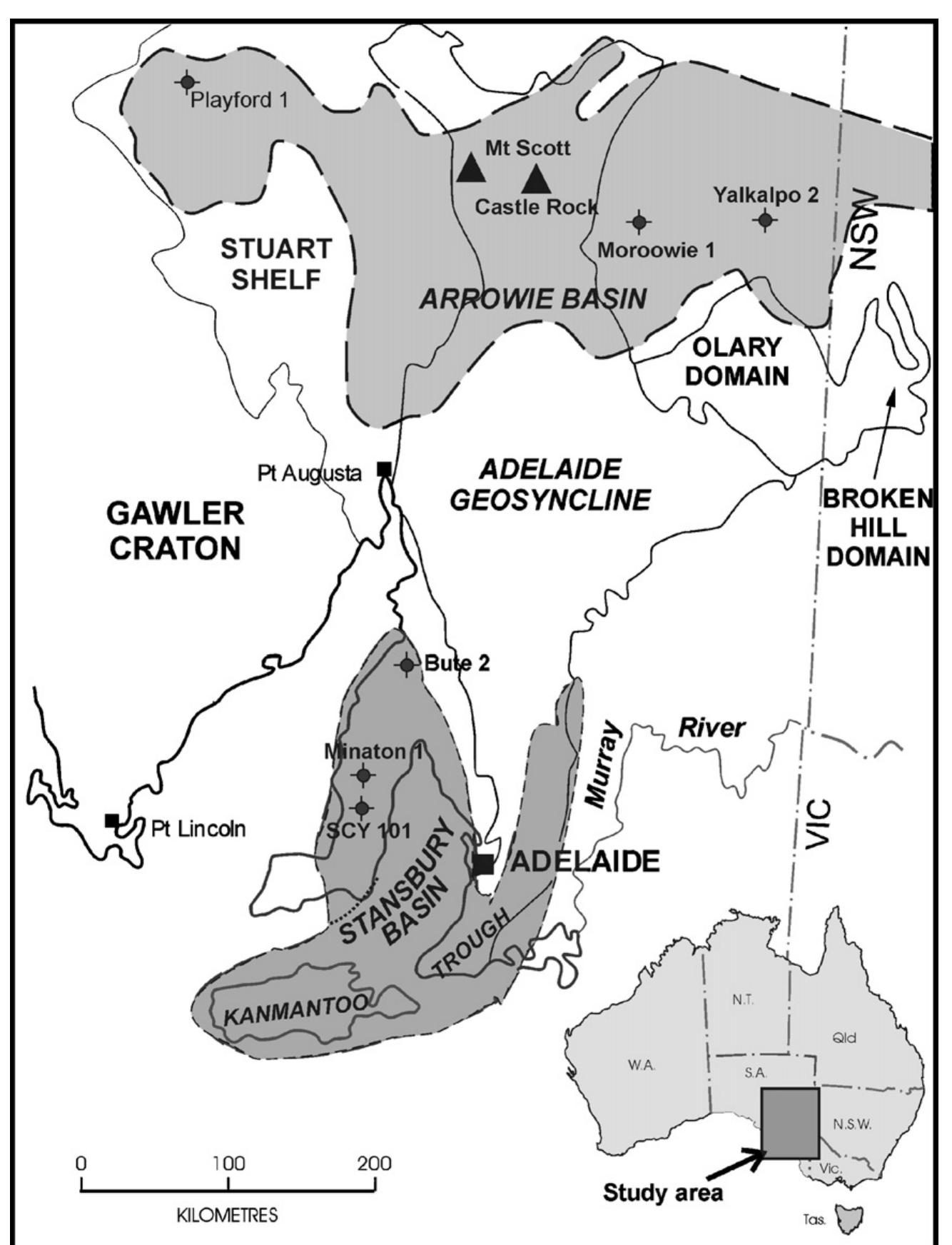 Geologic map of south australia showing extension of the