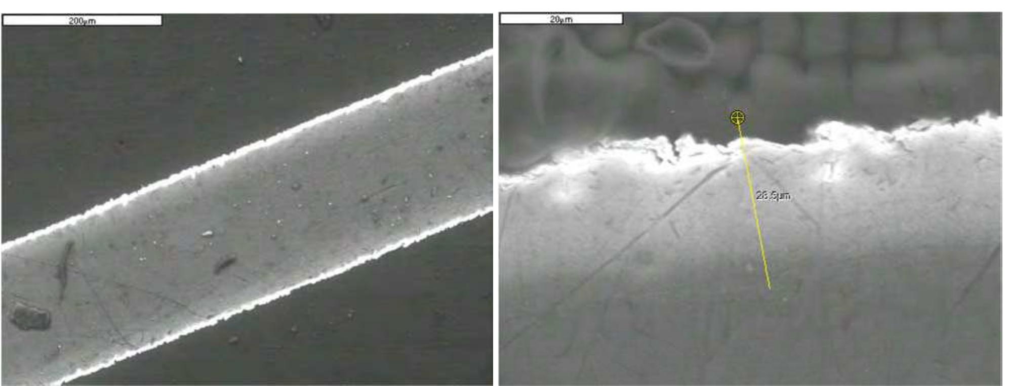 Two sem micrographs showing the cross section (left) and