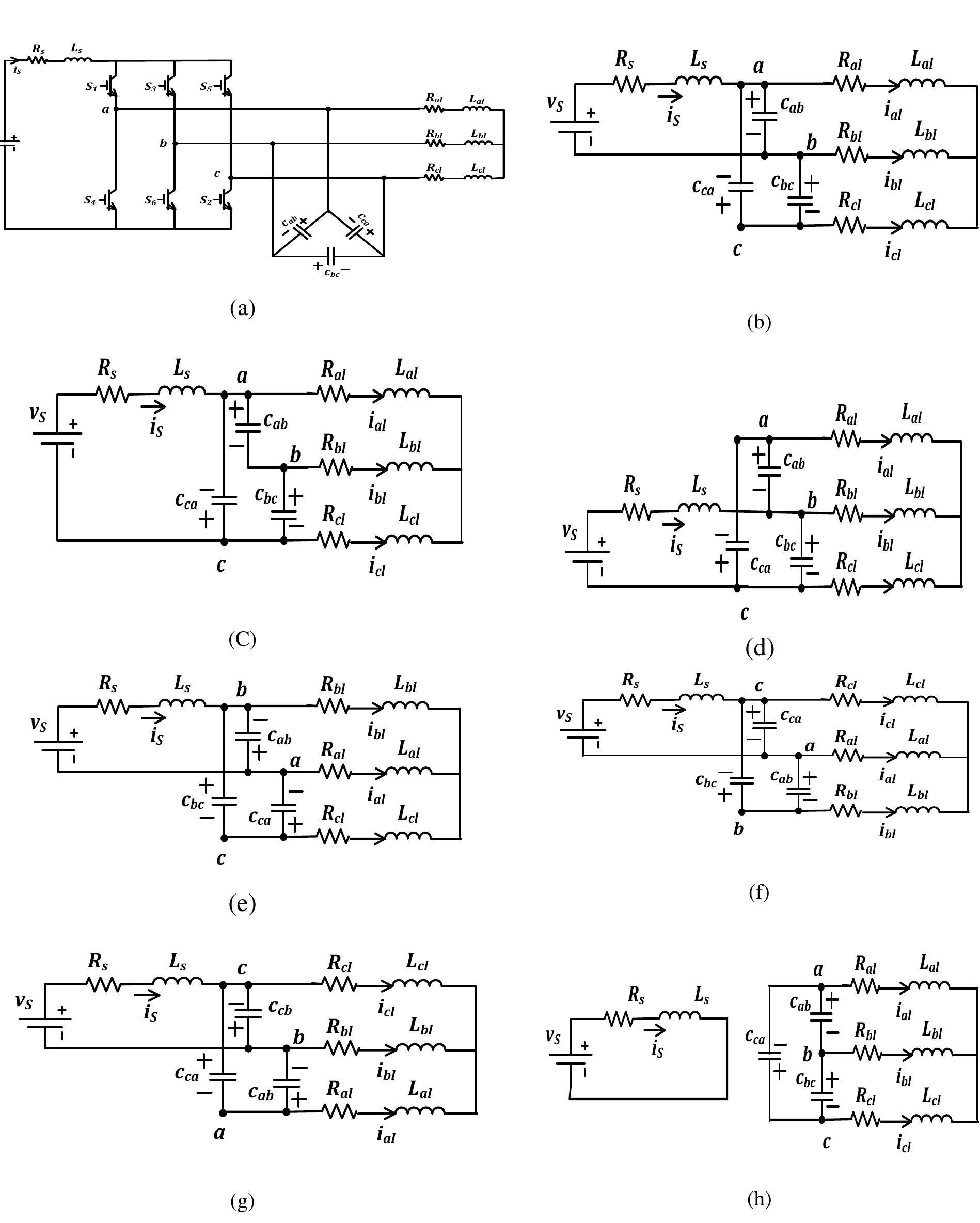 Circuit diagrams for the proposed boost inverter and modes