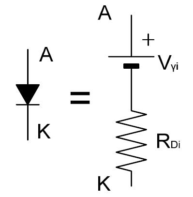 Equivalent circuit of a diode: linear model. the converter
