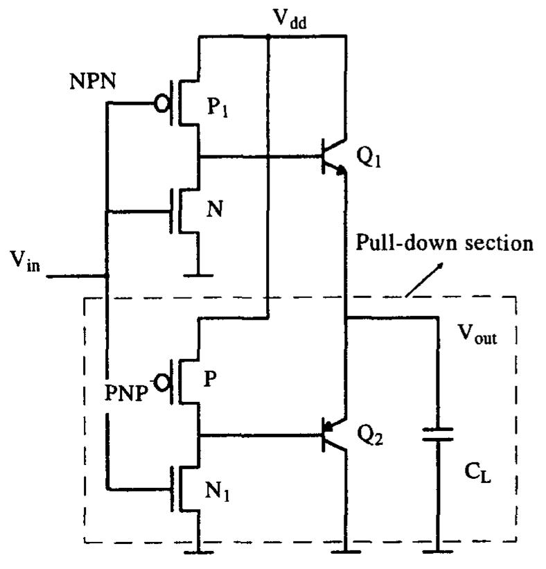 Complementary bicmos inverter gate. fig. 8 illustrates a