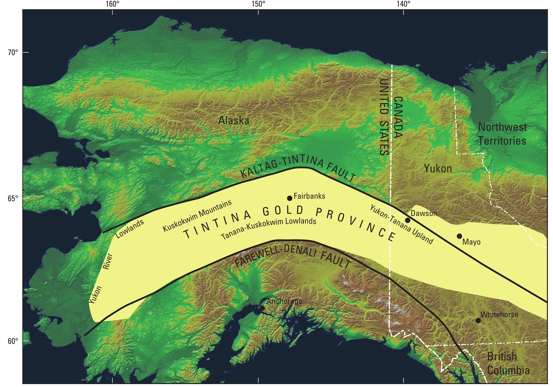 Landsat-based shaded-relief map of the tintina gold province