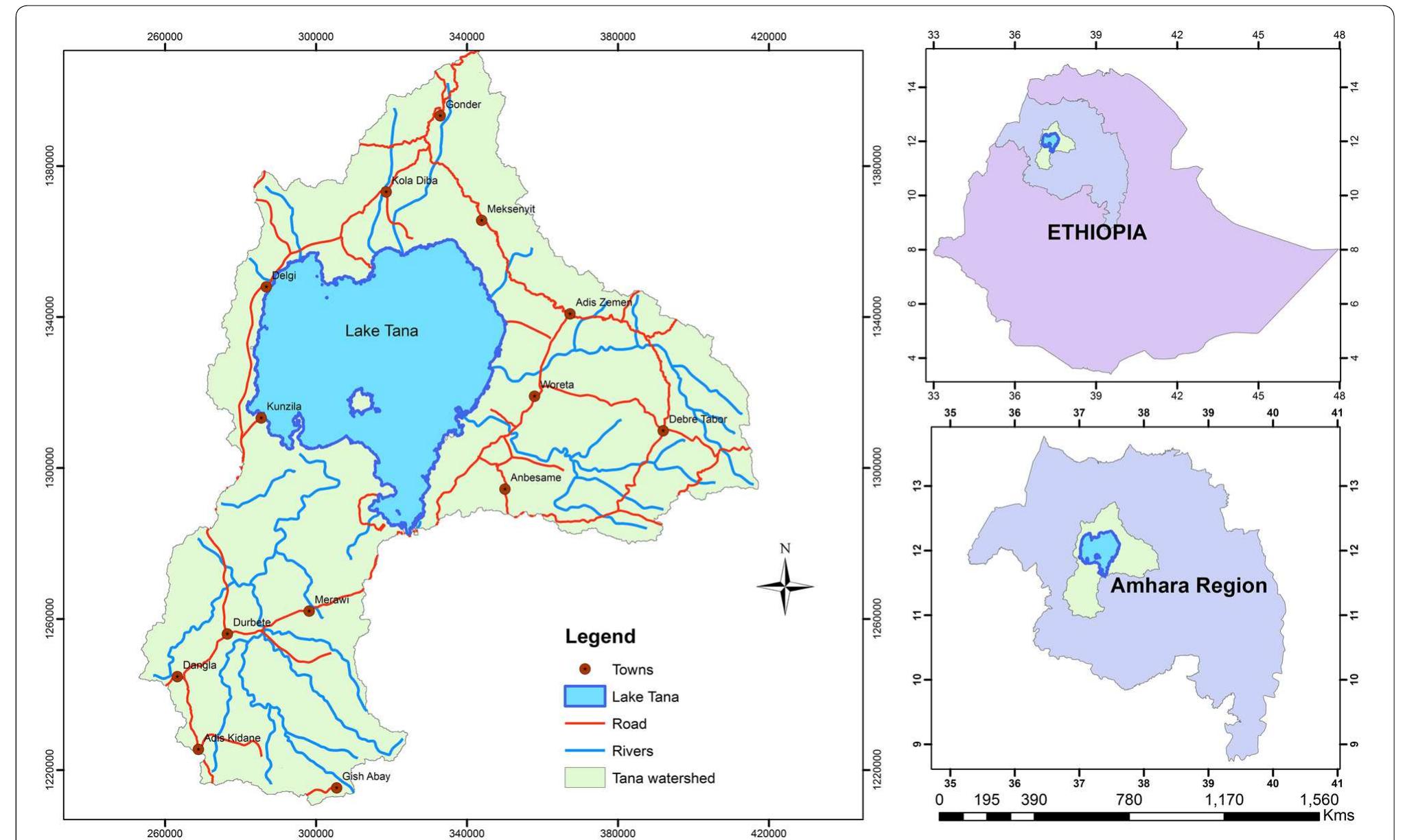 Location map of the lake tana basin showing watershed area,