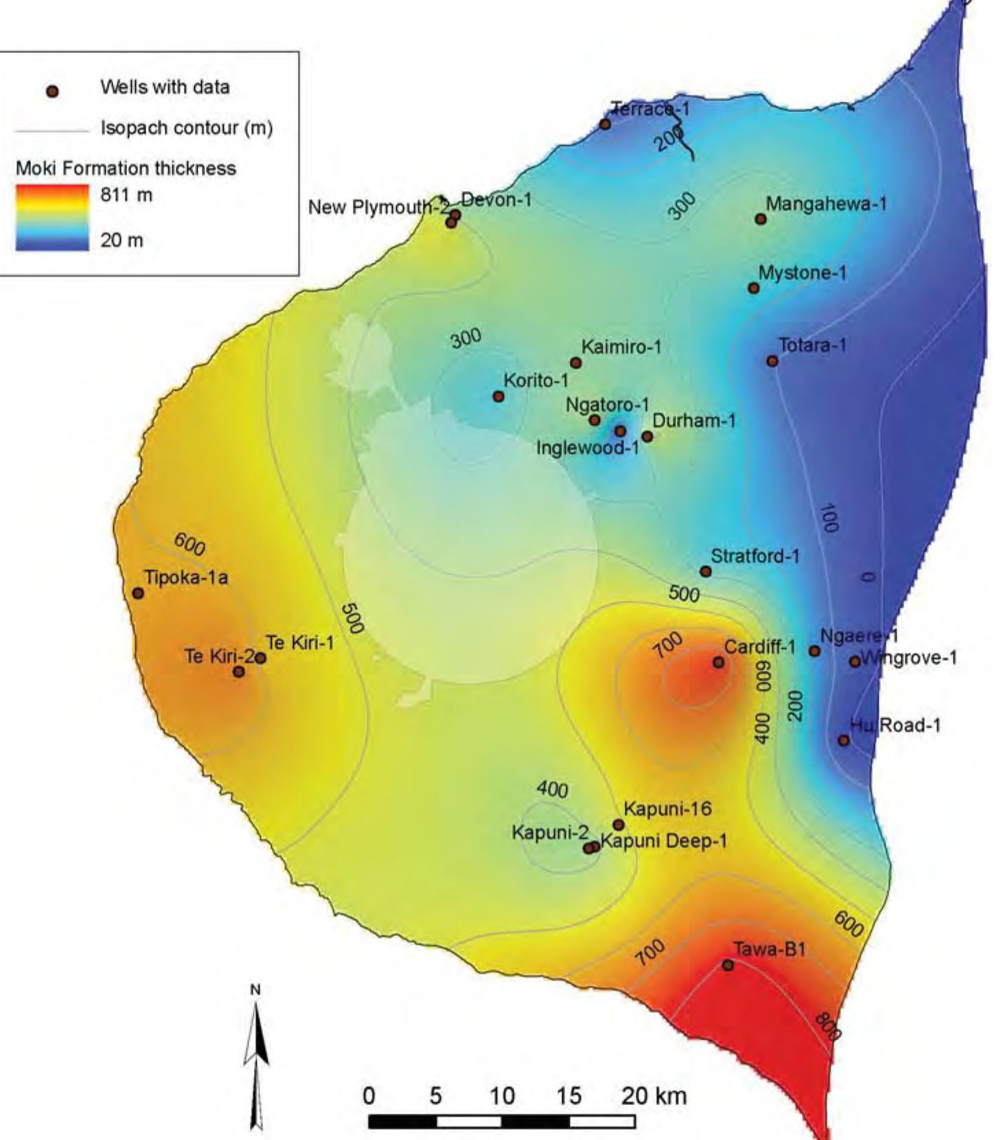 4. _ isopach map showing the thickness of the moki formation