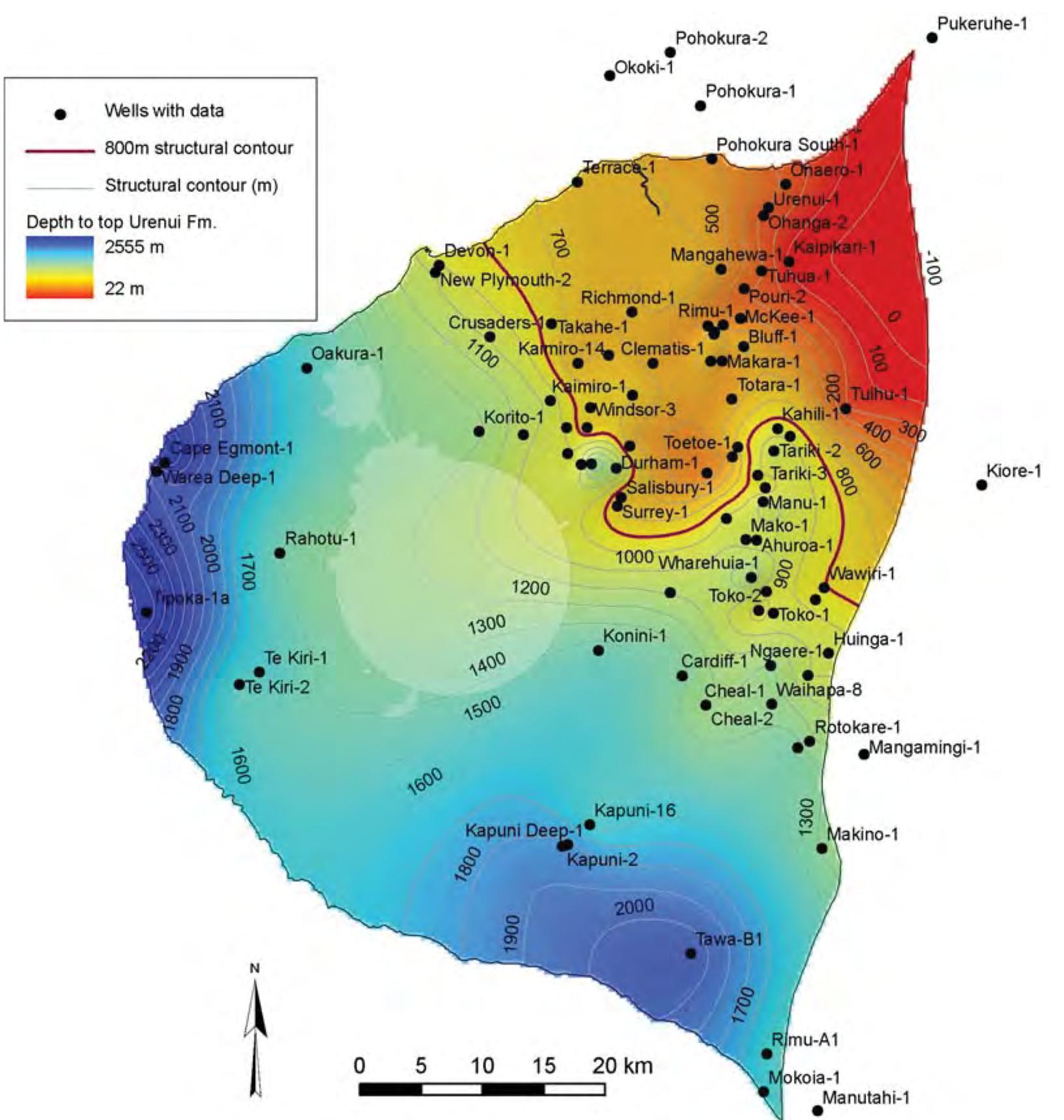 4. | structure contour map showing the depth below ground