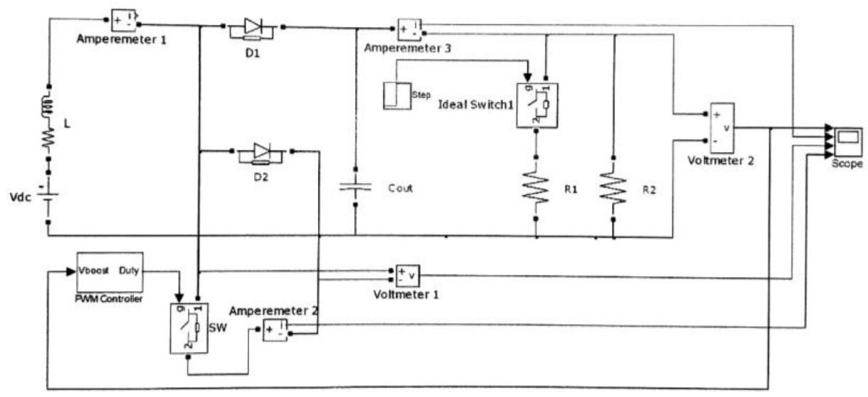 Simulink diagram of dc boost converter simulation desigr