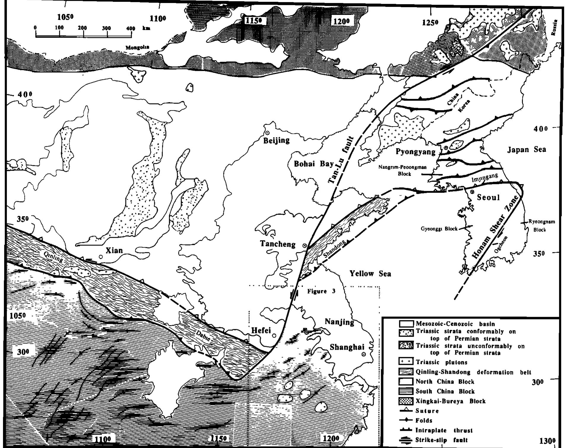 Simplified geologic map of east-central asia and location of