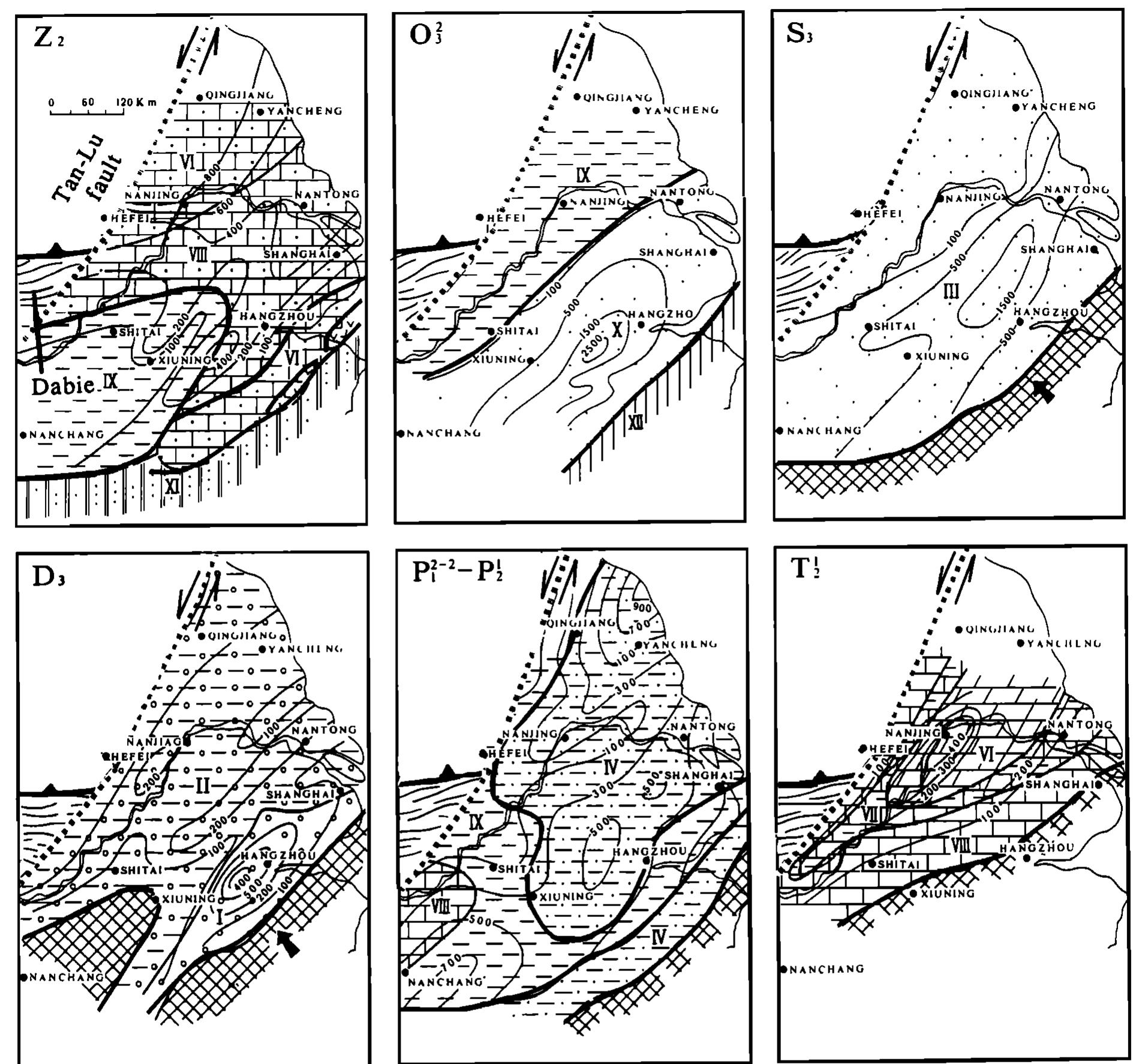 Isopach and sedimentary facies map of upper precambrian