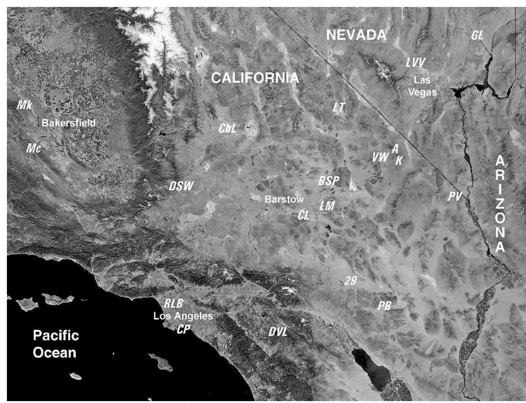Map of the mojave desert and the surrounding region,