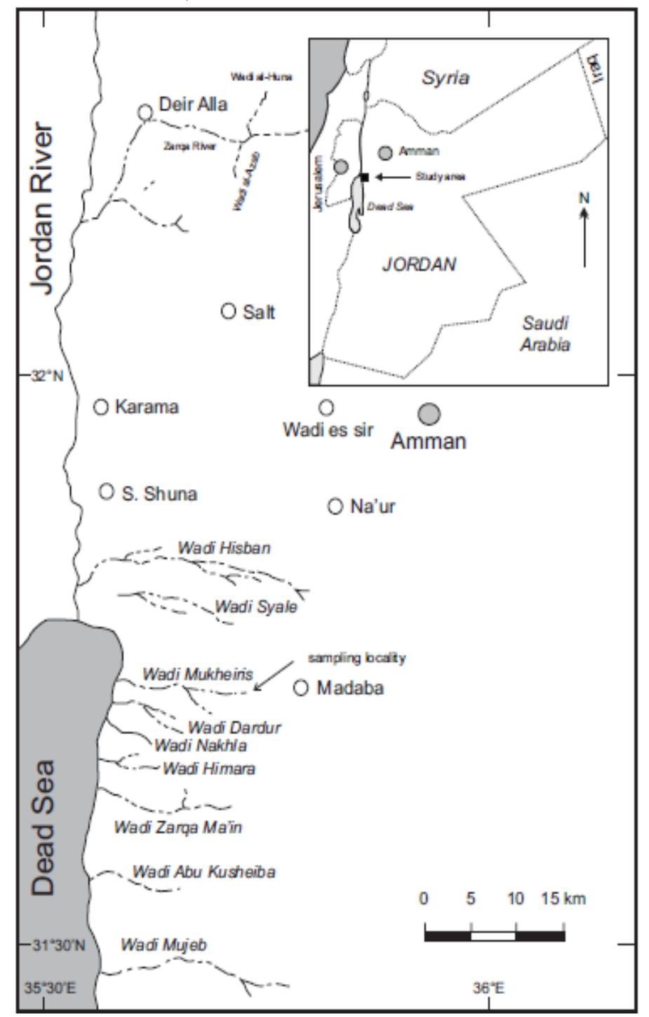 Location map of showing the sampling locality at wadi