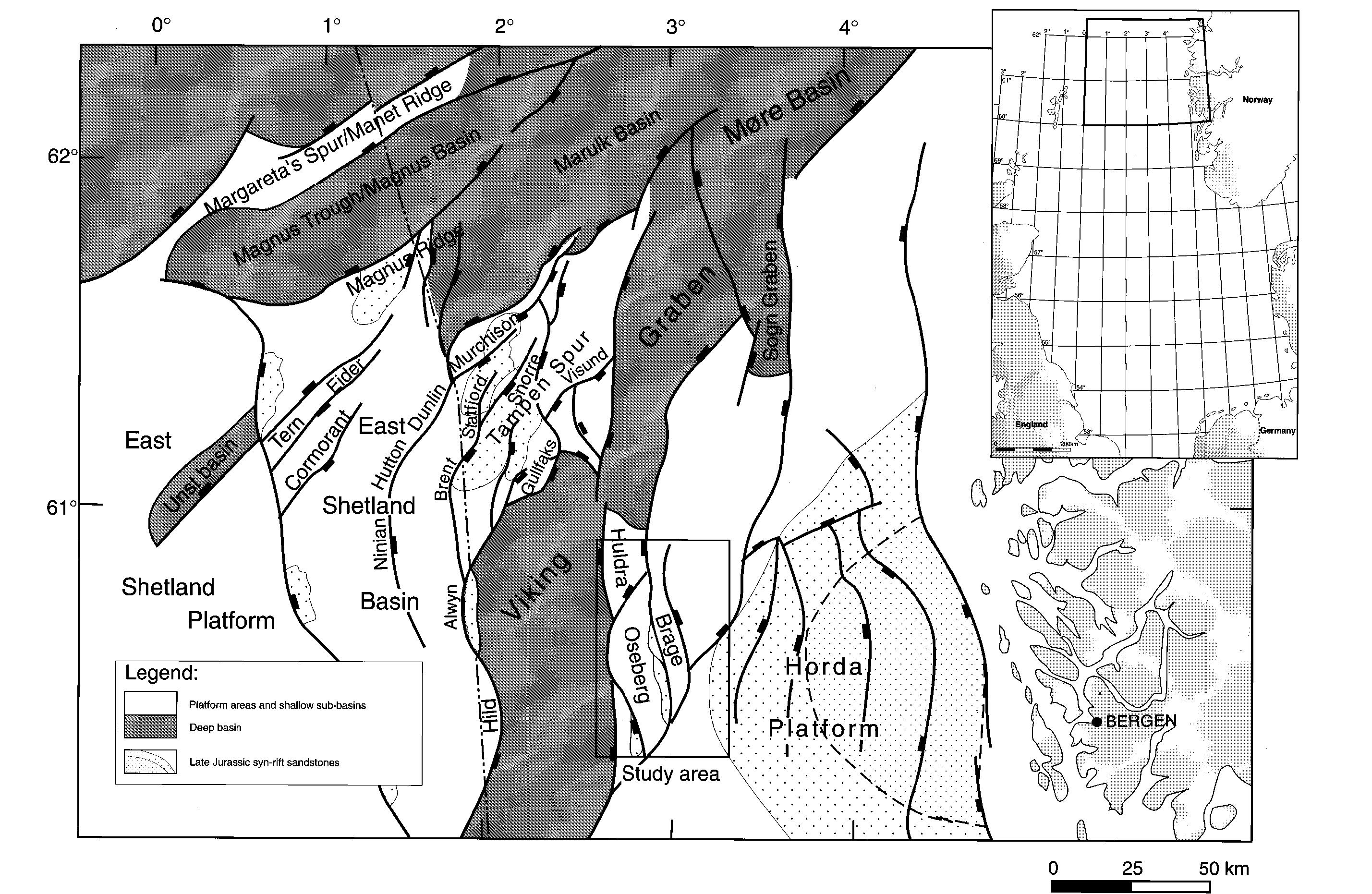 Map showing the main structural elements of the northern