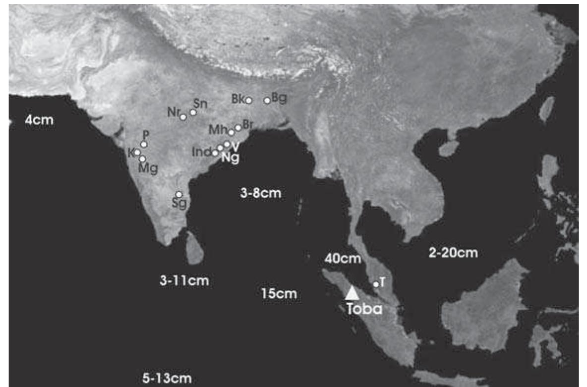 Marine and terrestrial distribution of the youngest toba