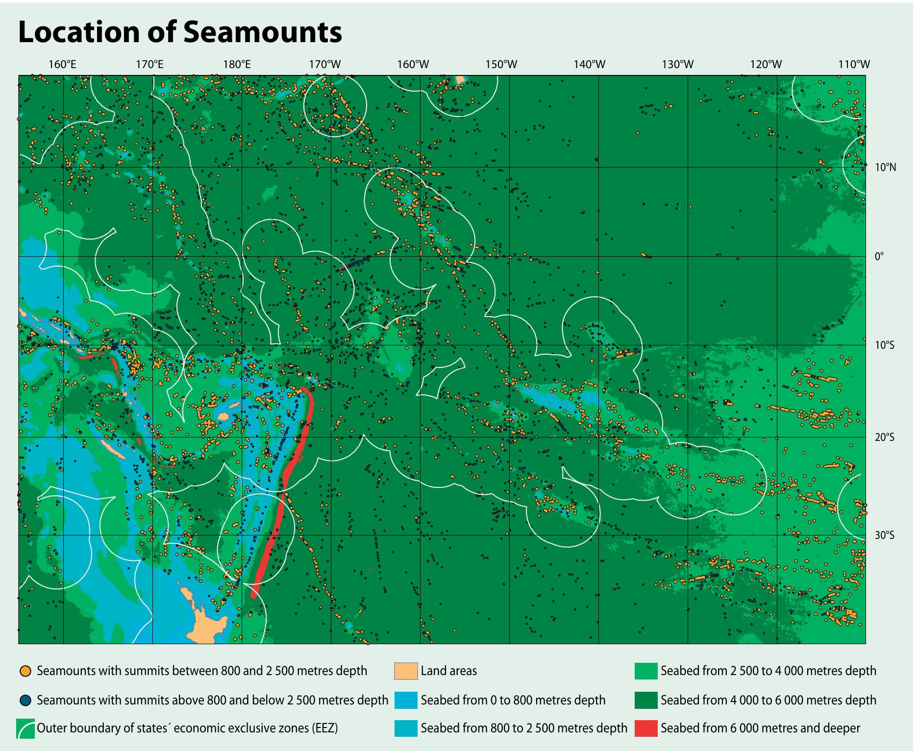 Bathymetric map of the pacific showing the location of
