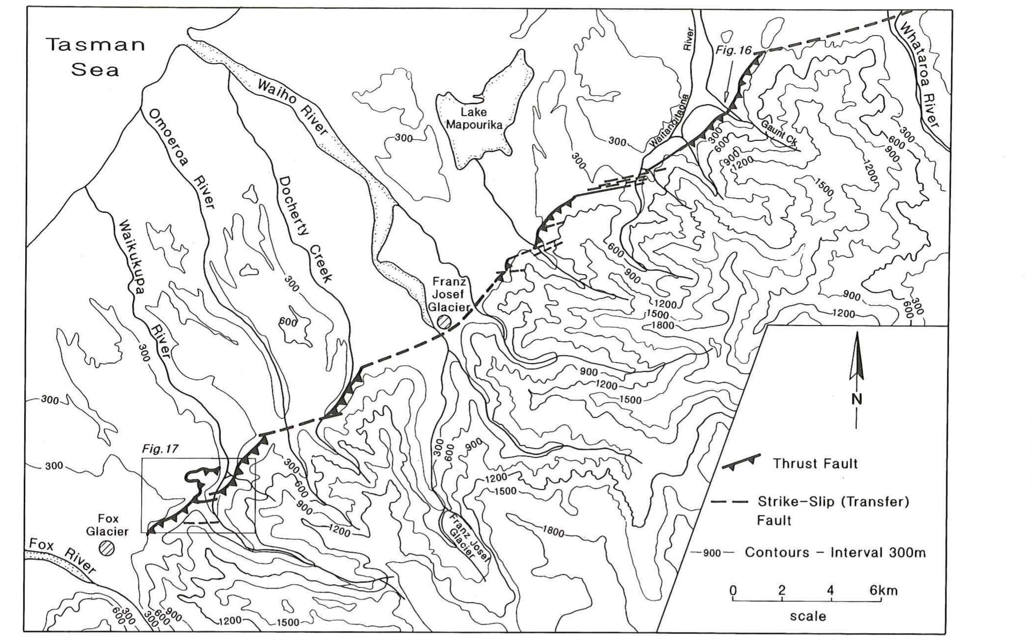 - map of the central westland section of the alpine fault