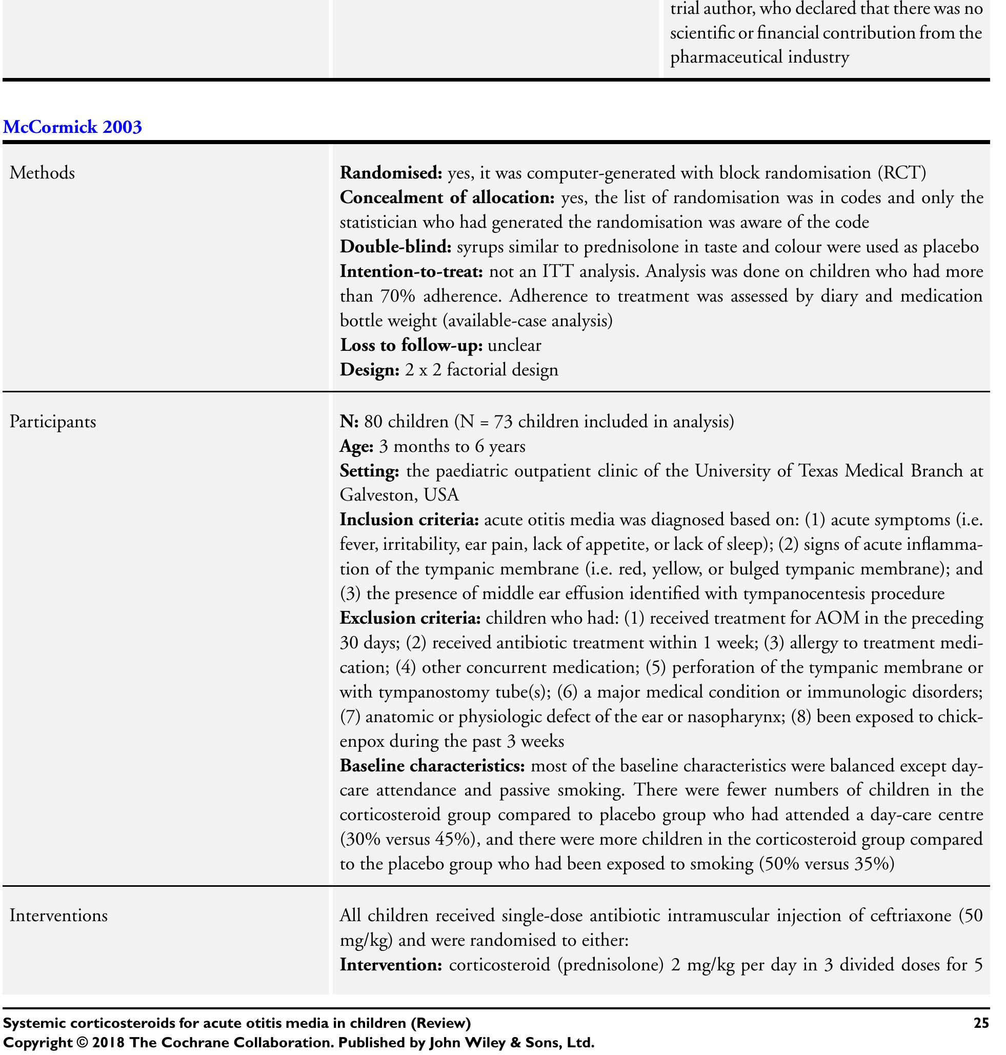 Table 7 - Systemic corticosteroids for acute otitis media in