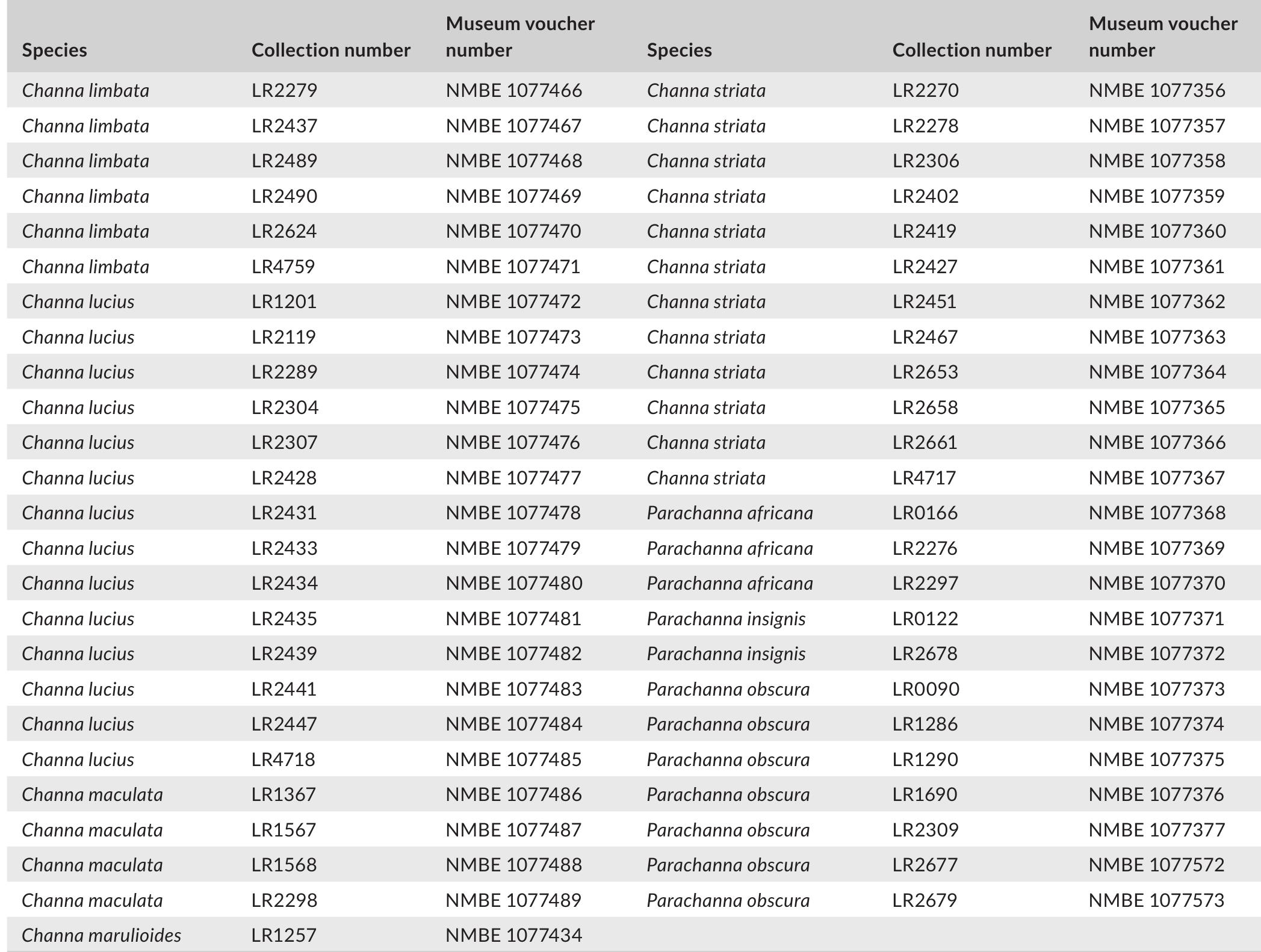 Table 7 - from Snakehead (Teleostei: Channidae) diversity