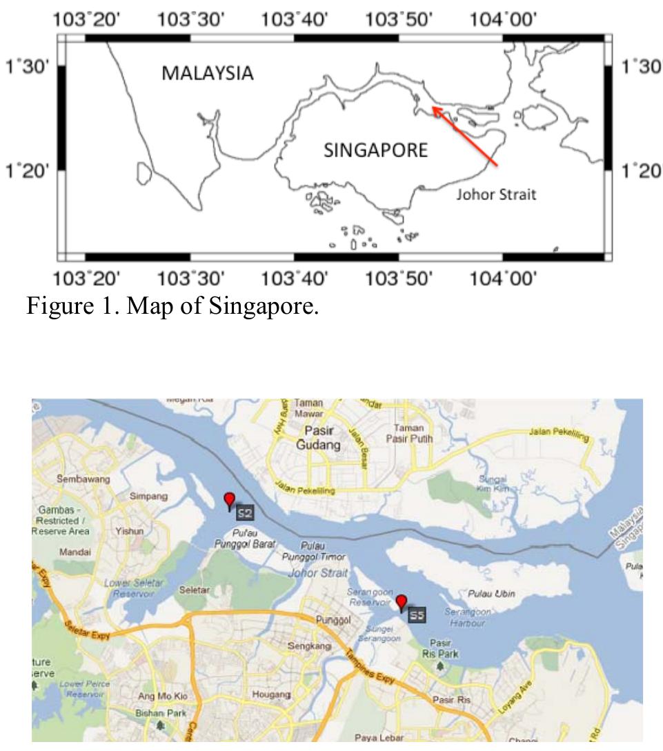 Sampling stations along johor strait, singapore. (map of