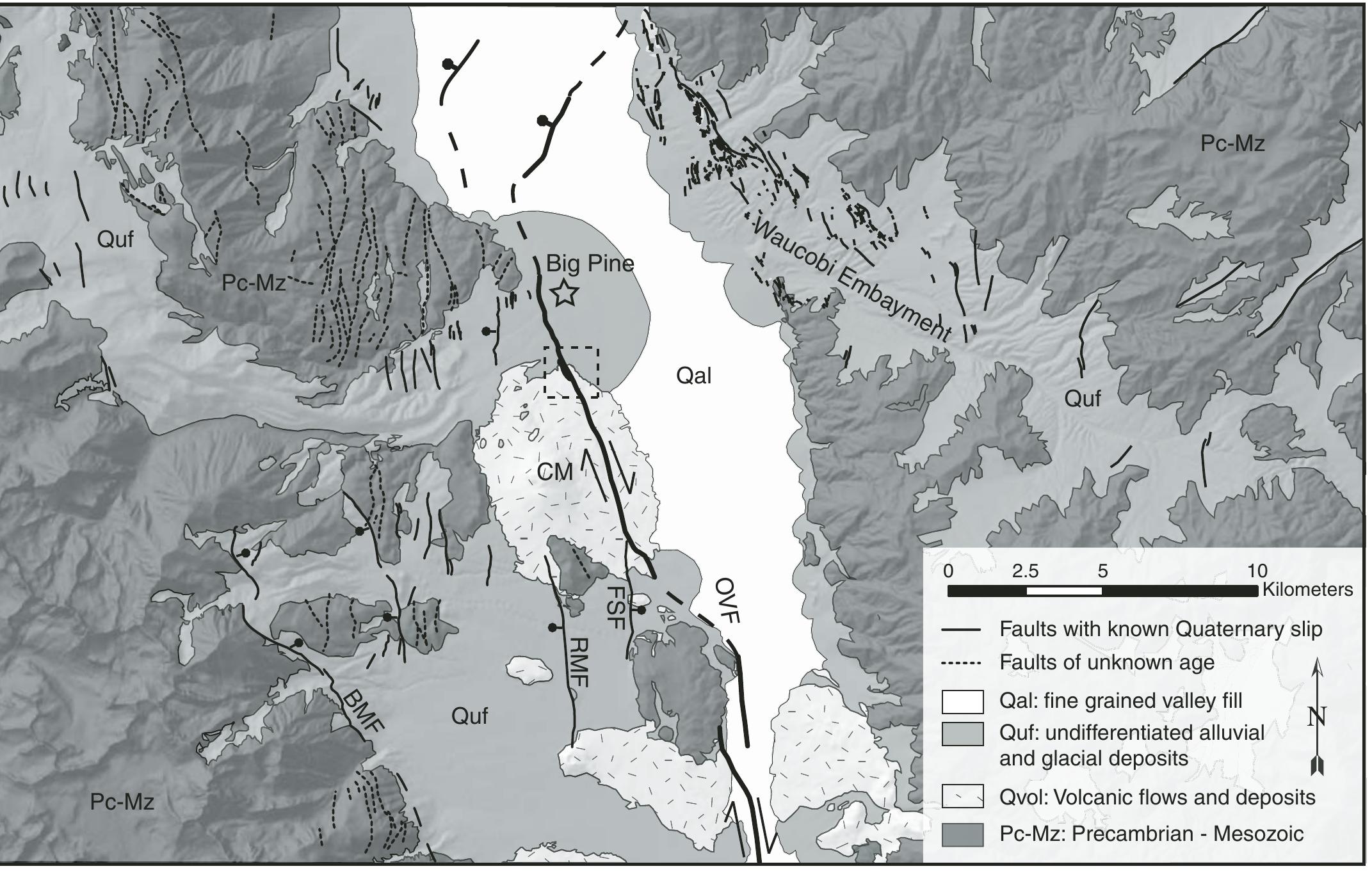 Simplified tectonic map of the owens valley region, near the