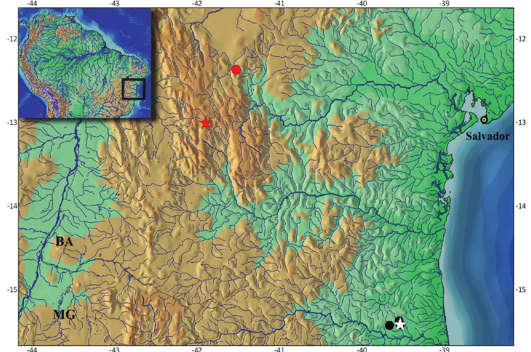 Map of distribution of characidium kamakan (black and white