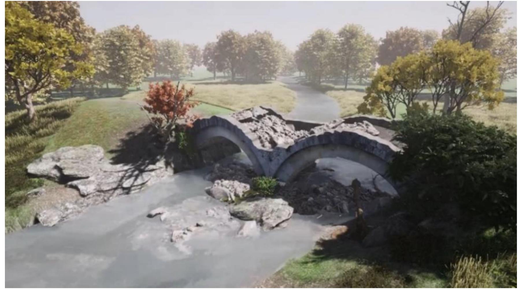 Virtual reconstruction of the bridge in the collapse phase