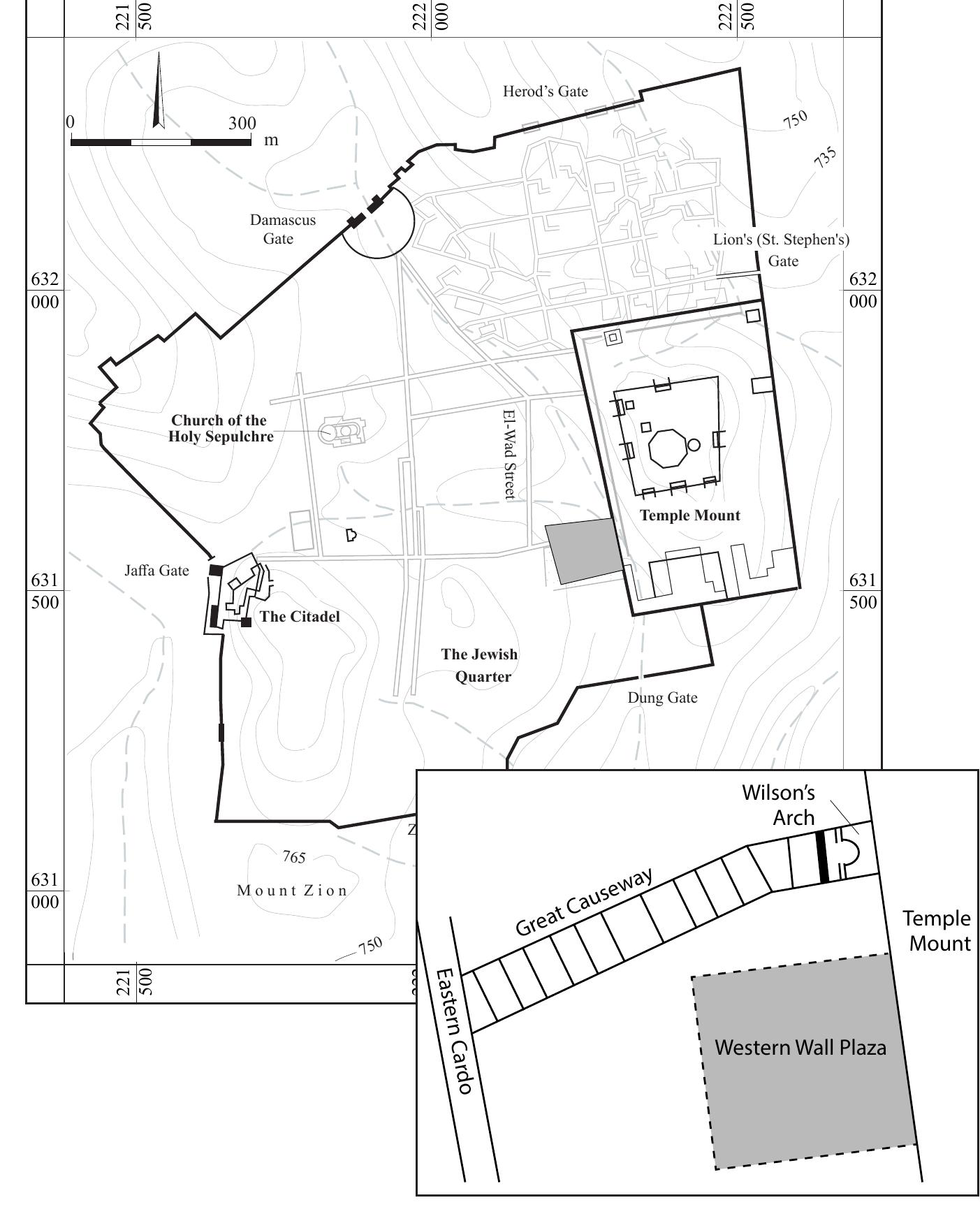 Map showing the area of the temple mount, the great causeway