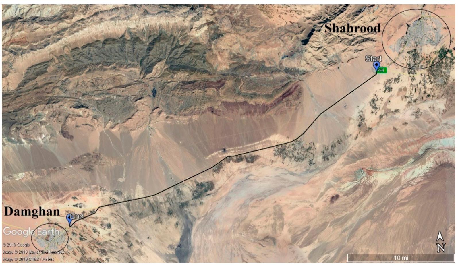 Highway no. 44 (shahrood—damghan) map used in this study. to