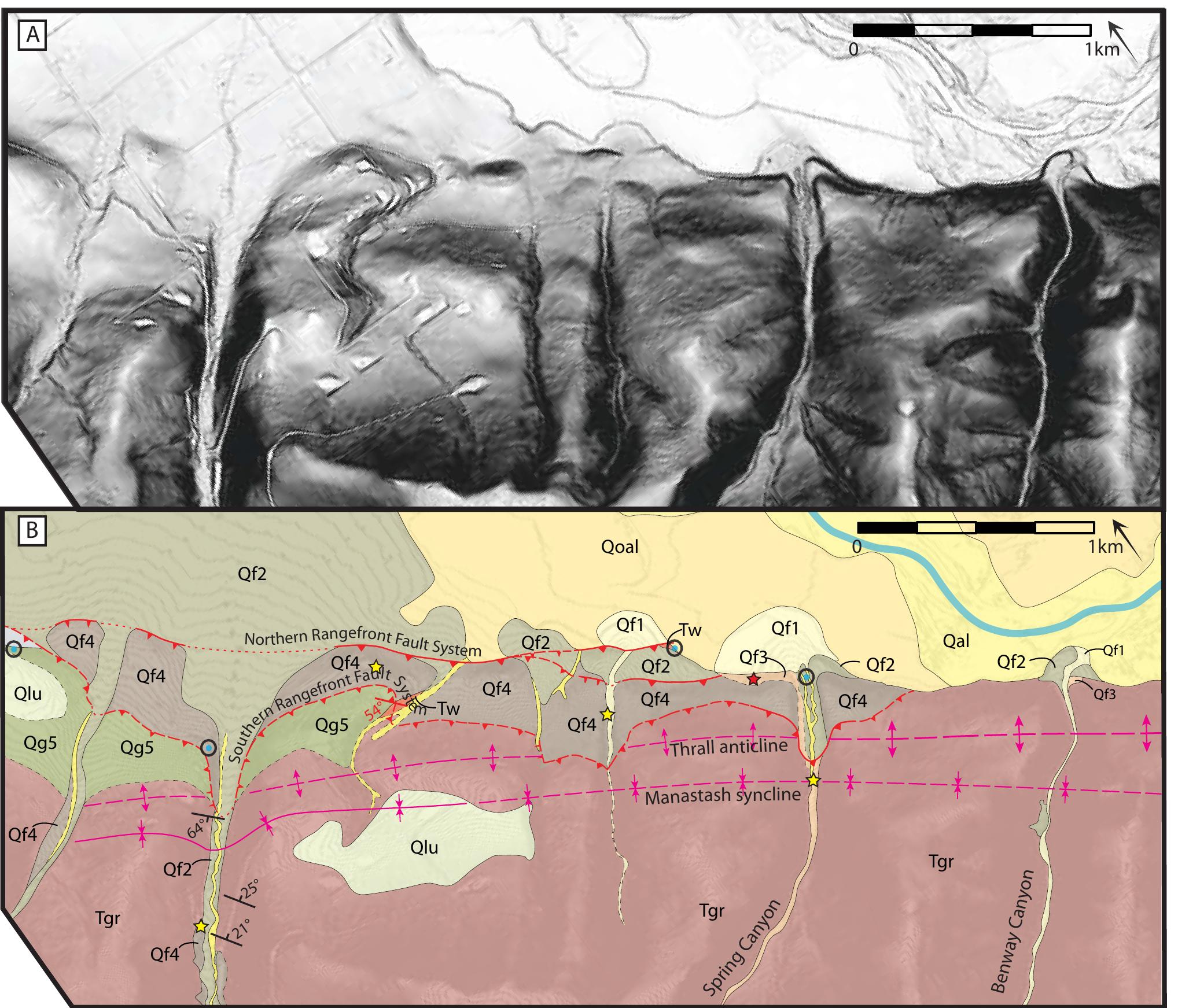 A. oblique lidar (1m) slope map of the western range front