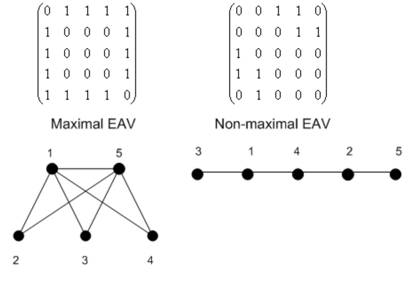 4: examples of adjacency matrices of non-maximal and maximal