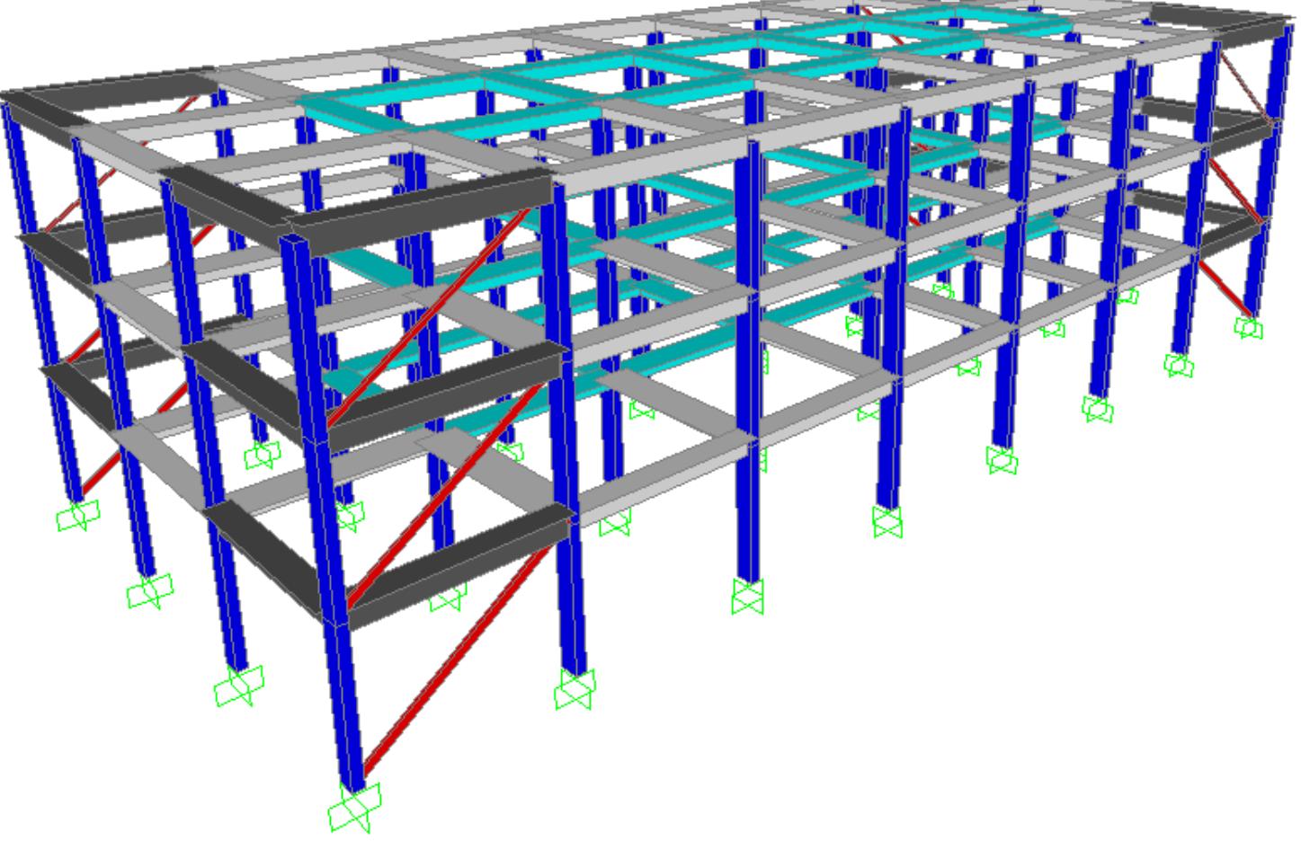 Structural model of brb-retrofitted building in x -direction