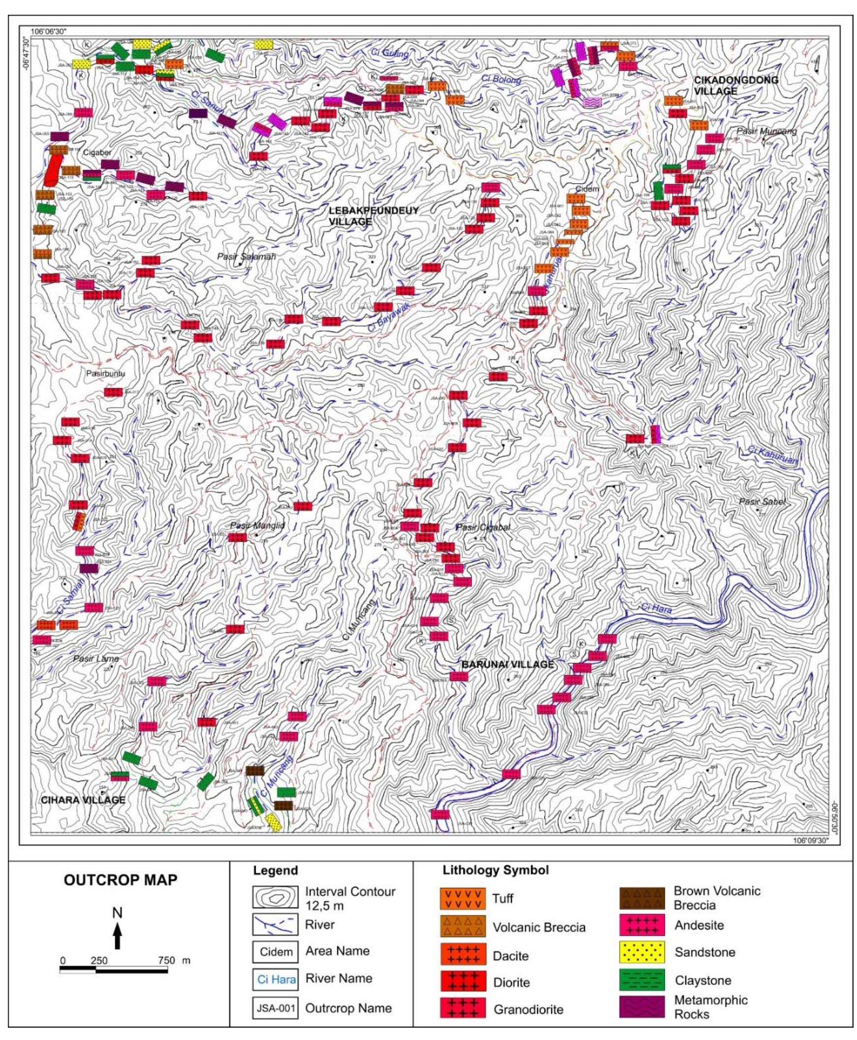 Outcrop map and its distribution in the research area. this