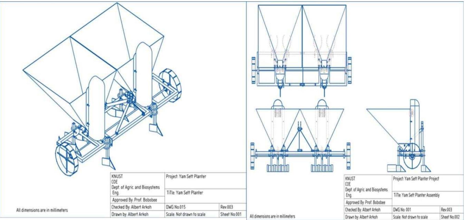 A: planter pictorial drawing; 9b, planter 3" angle
