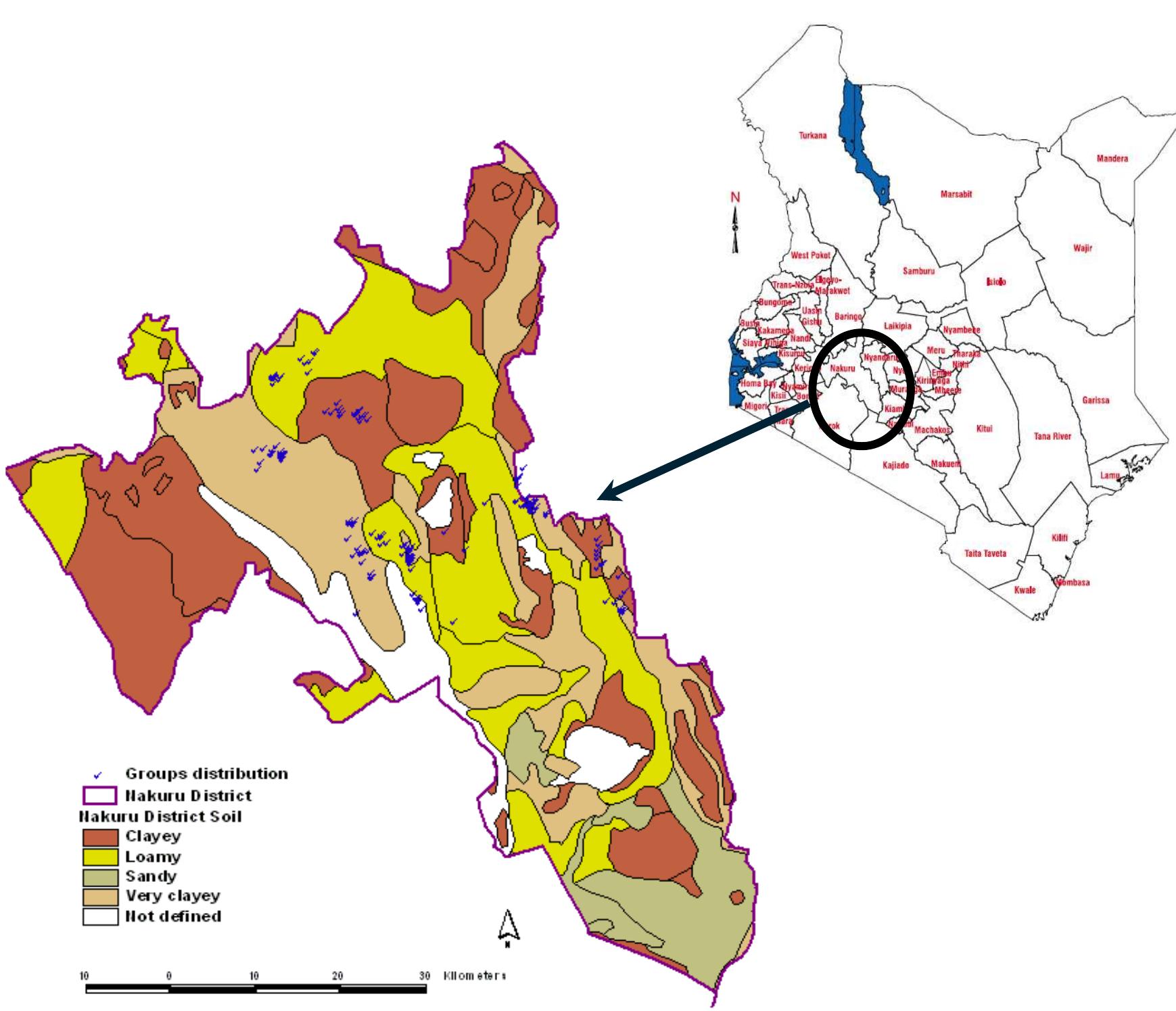 Map of nakuru district showing the soil types in the