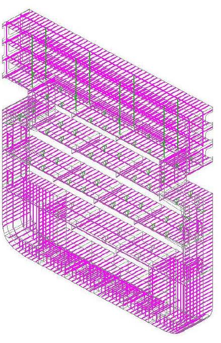 Idealised model between two main- frames fig.4. ropax vessel
