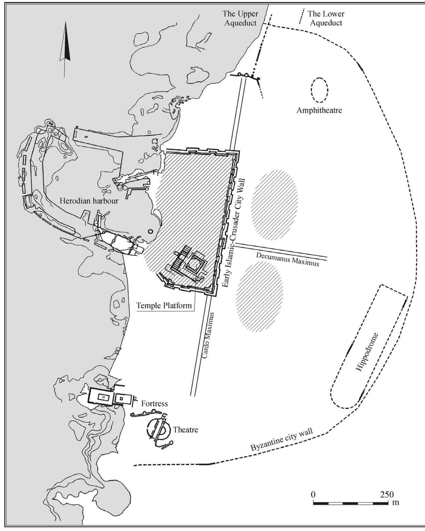 Caesarea — map of the city and its main monuments; the