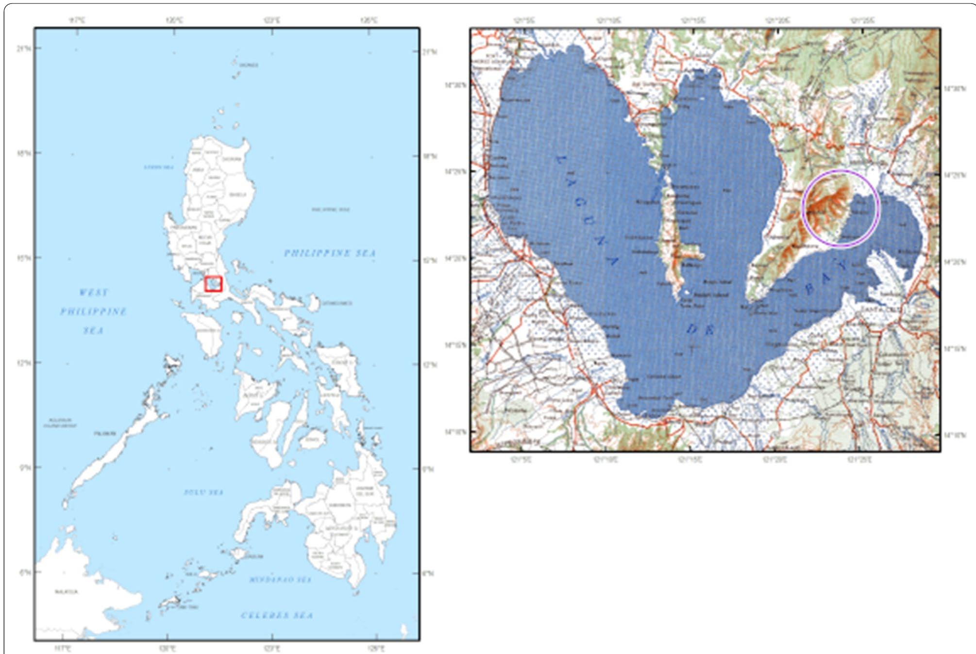Map of the study area. mabato-azufre pangil, laguna,