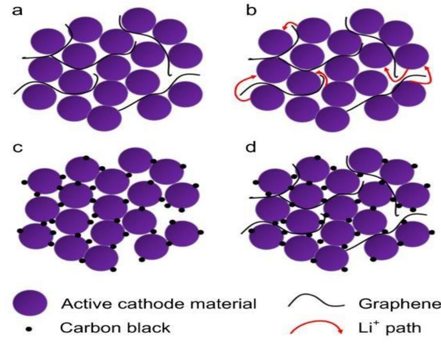 A 2d model of (a) active cathode material with conductive