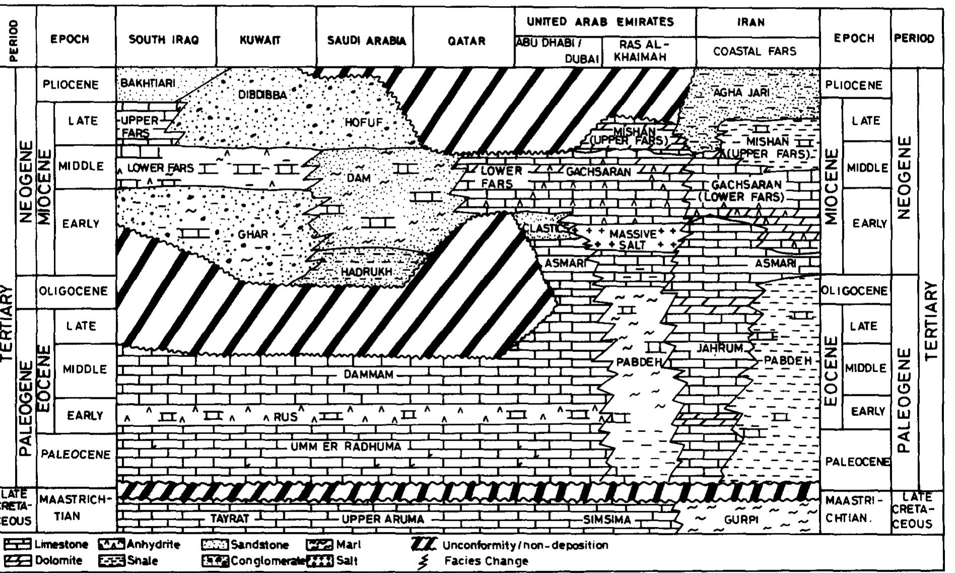 Lithostratigraphic chart of the paleogene-neogene formations