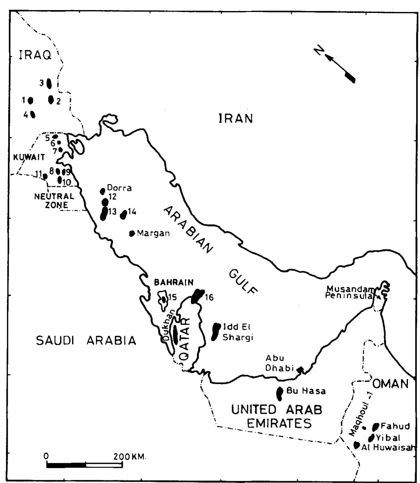 Location map of the arabian gulf showing the major oilfields