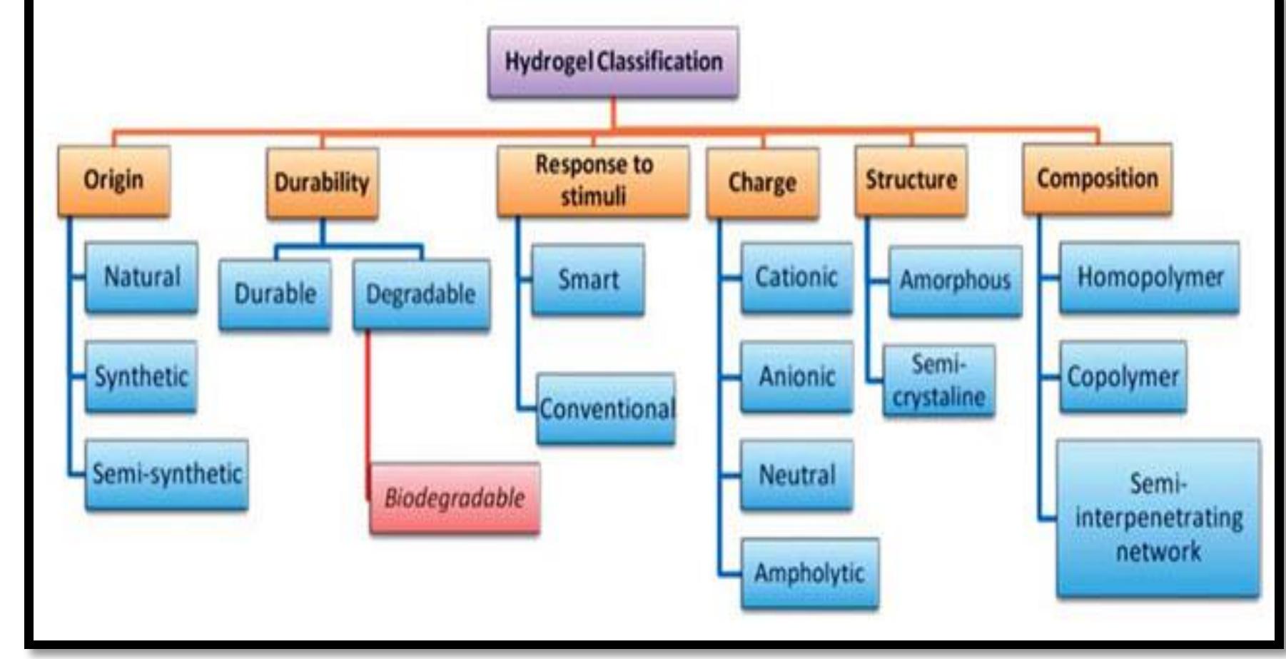 Flow chart of hydrogel classification.“ hydrogel preparation