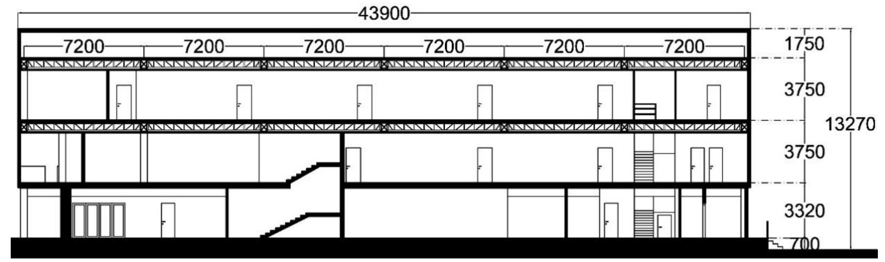 Longitudinal section of the building (denoted as b-b in