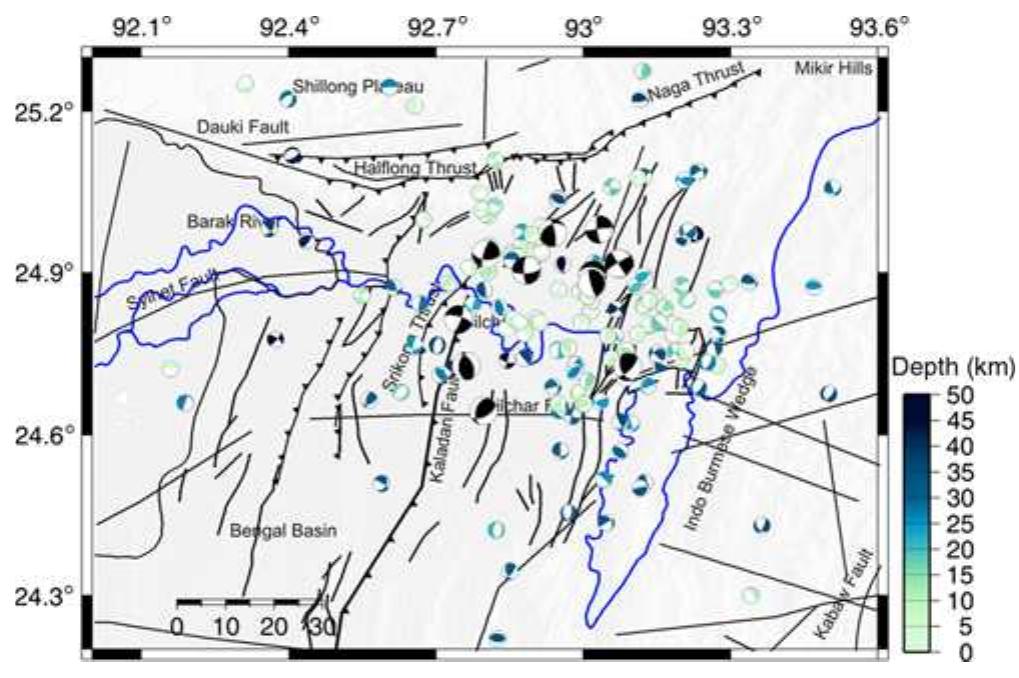 Map of the unique fault-plane solutions (lower hemi- sphere